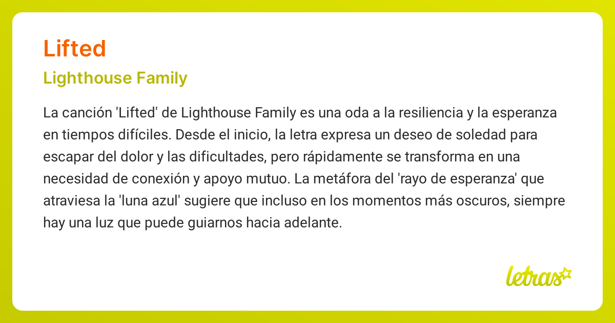 Significado de la canción LIFTED (Lighthouse Family) - LETRAS.COM