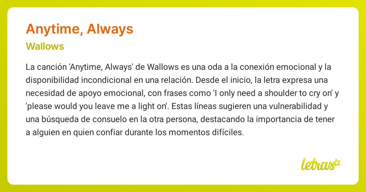 Significado de la canción ANYTIME, ALWAYS (Wallows) - LETRAS.COM