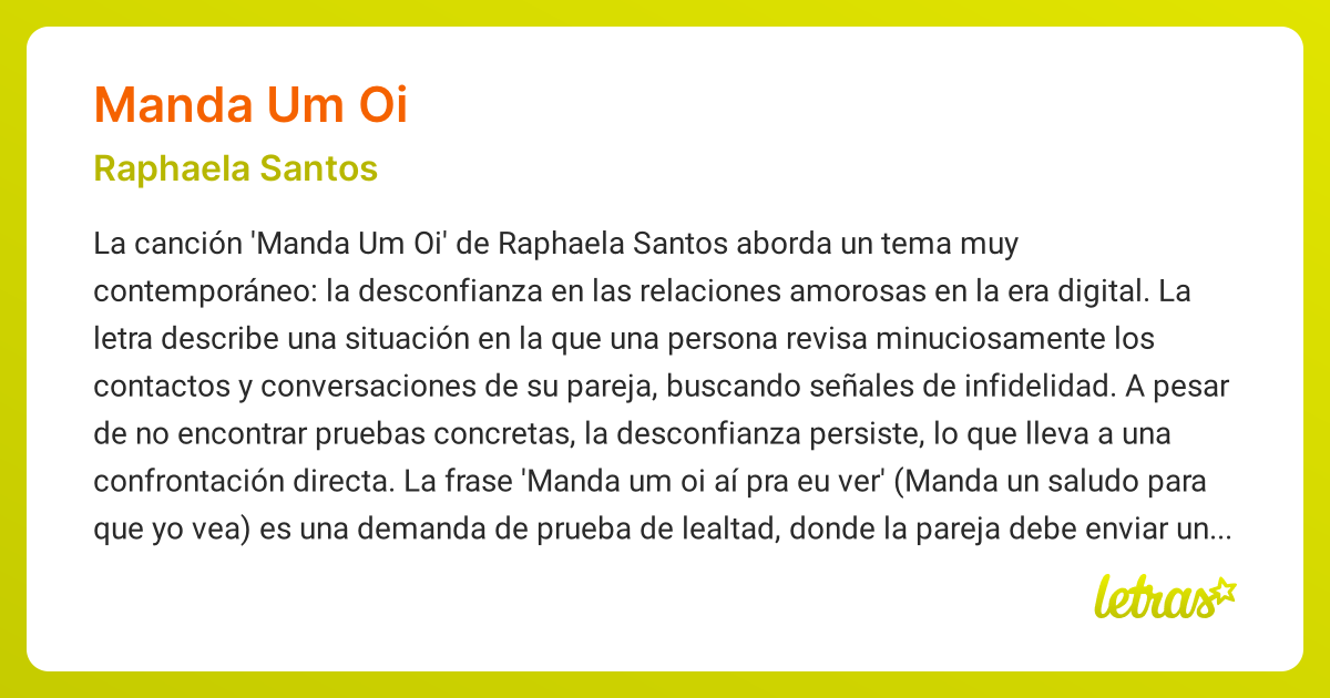 Significado de la canción MANDA UM OI (Raphaela Santos) - LETRAS.COM