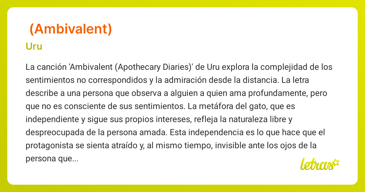 Significado de la canción アンビバレント (Ambivalent) (Uru) - LETRAS.COM