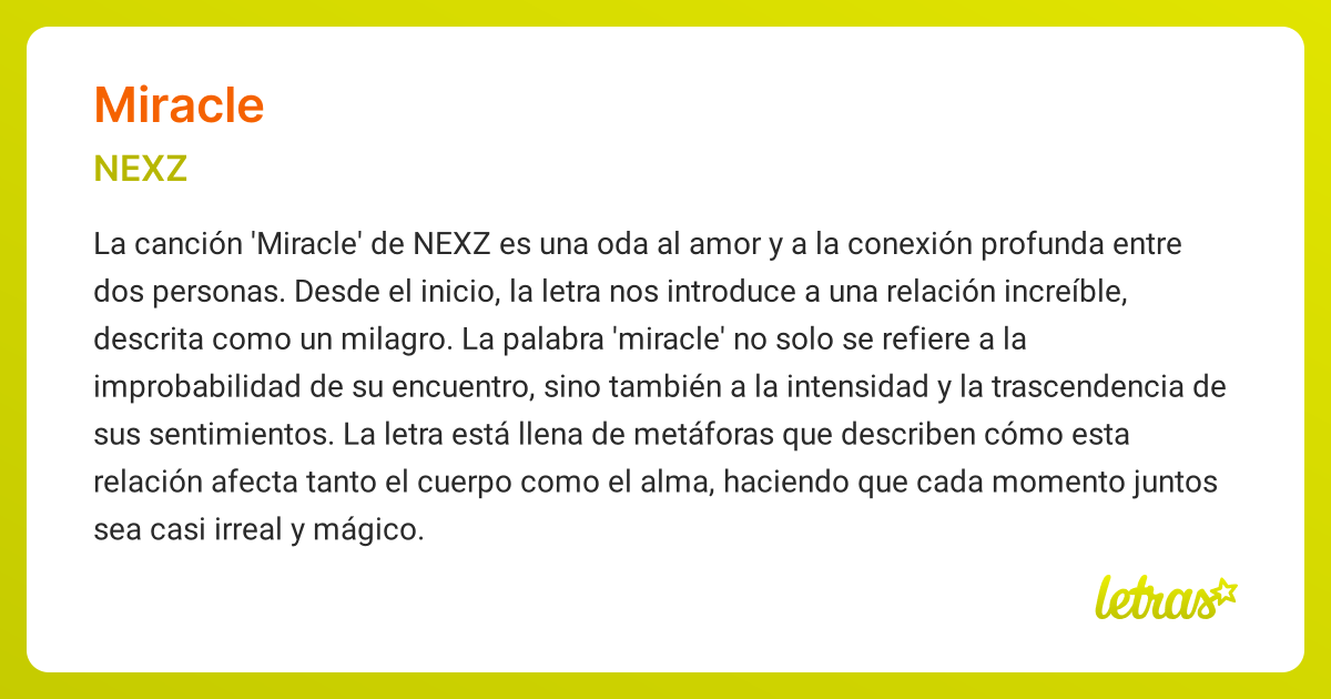Significado de la canción MIRACLE (NEXZ) - LETRAS.COM