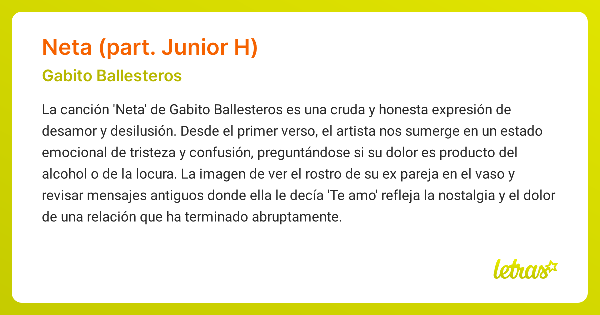 Significado de la canción NETA (PART. JUNIOR H) (Gabito Ballesteros ...