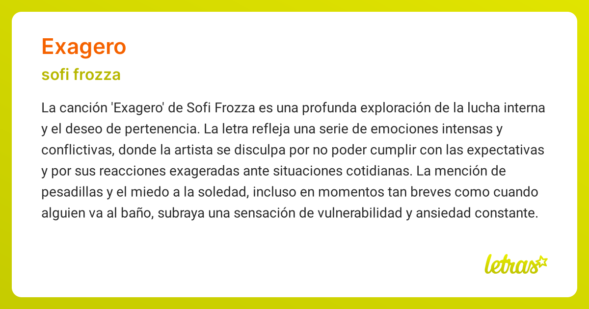 Significado de la canción EXAGERO (sofi frozza) - LETRAS.COM