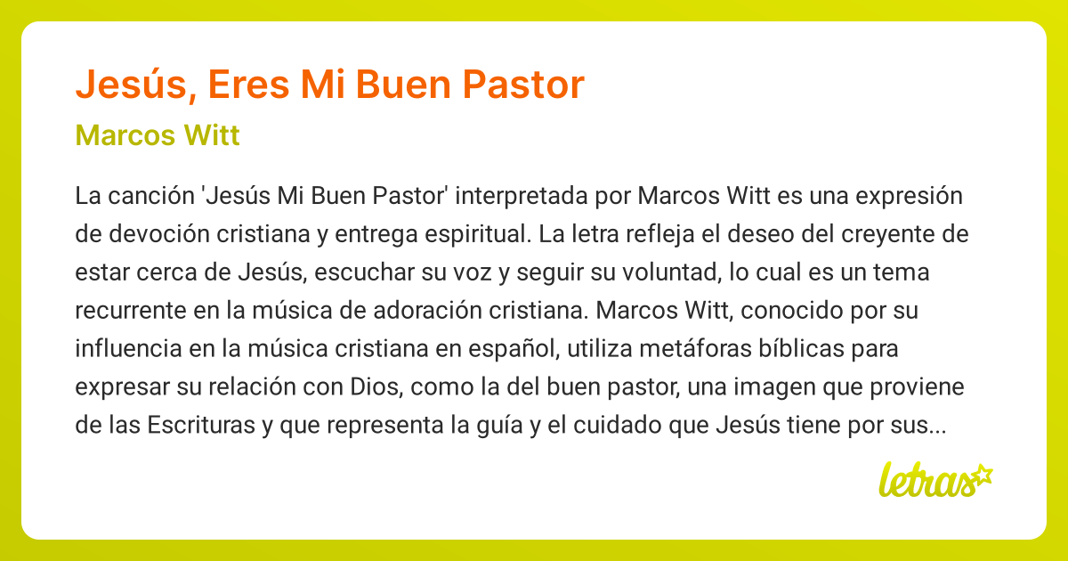 Significado de la canción JESÚS, ERES MI BUEN PASTOR (Marcos Witt ...