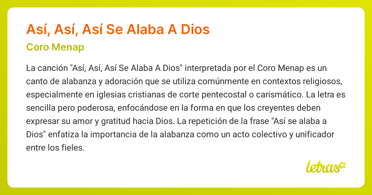 Significado de la canción Así, Así, Así Se Alaba A Dios (Coro Menap ...