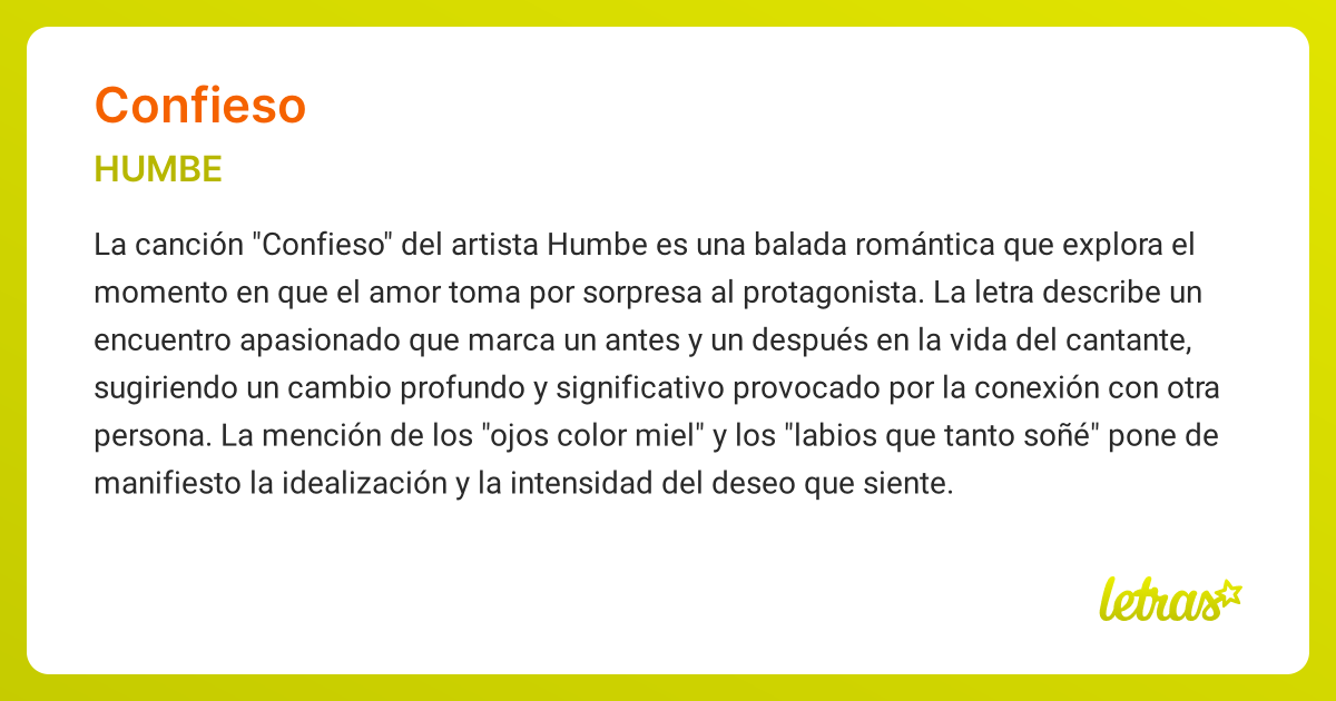 Significado de la canción CONFIESO (HUMBE) - LETRAS.COM