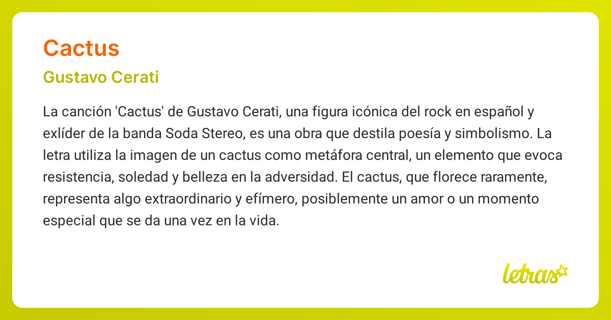 Significado de la canción CACTUS (Gustavo Cerati) - LETRAS.COM