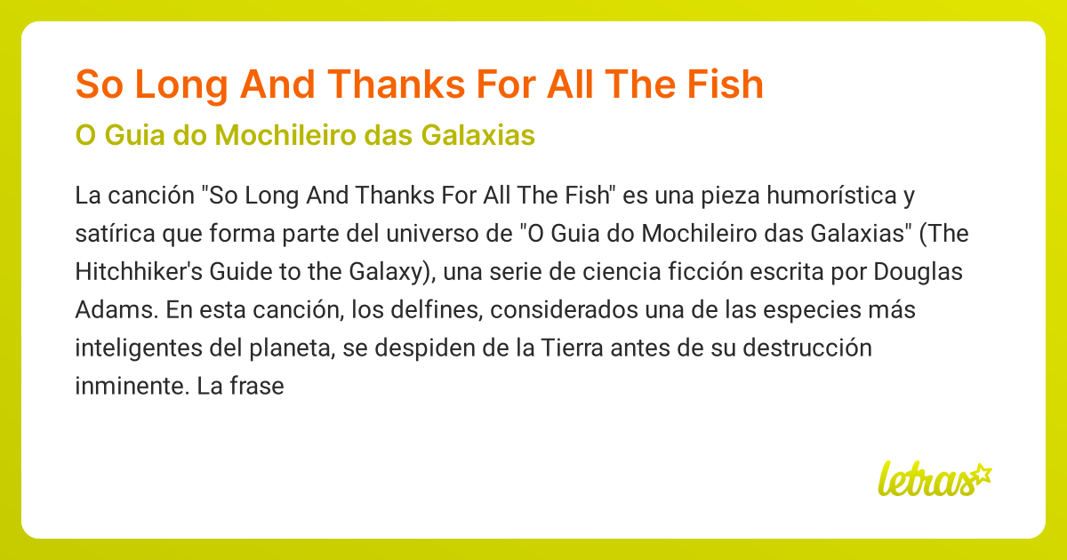 Significado de la canción So Long And Thanks For All The Fish (O Guia ...