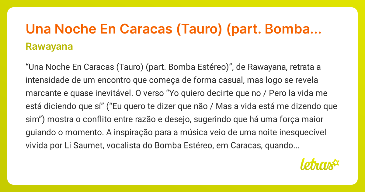 Significado da música Una Noche En Caracas (Tauro) (part. Bomba Estéreo ...
