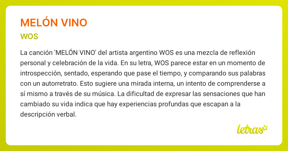 Significado de la canción MELÓN VINO (WOS) - LETRAS.COM