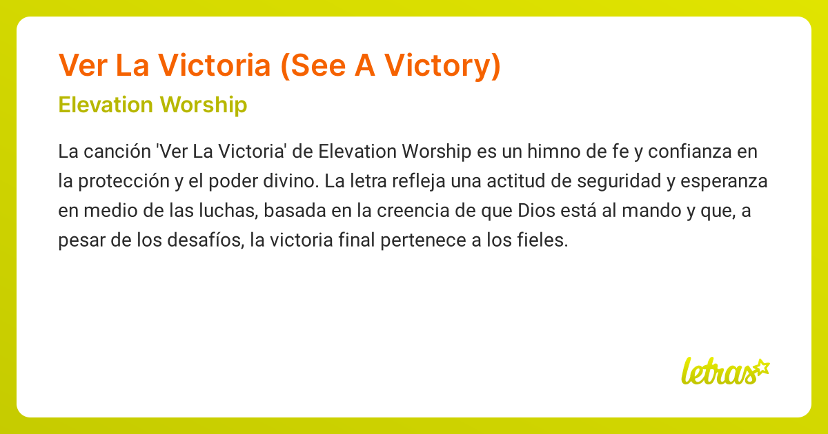 Significado de la canción Ver La Victoria (See A Victory) (Elevation ...