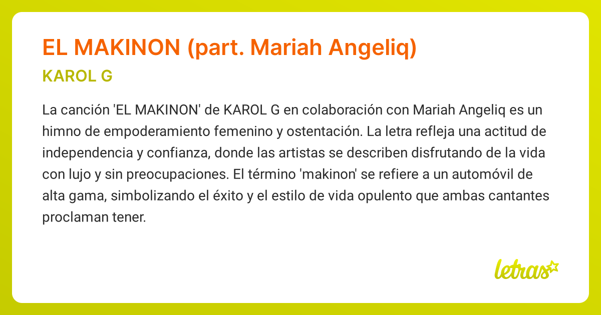 Significado de la canción EL MAKINON (part. Mariah Angeliq) (KAROL G ...