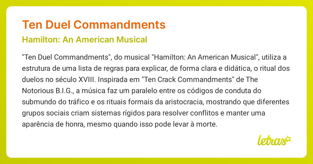 Significado da música TEN DUEL COMMANDMENTS (Hamilton: An American ...