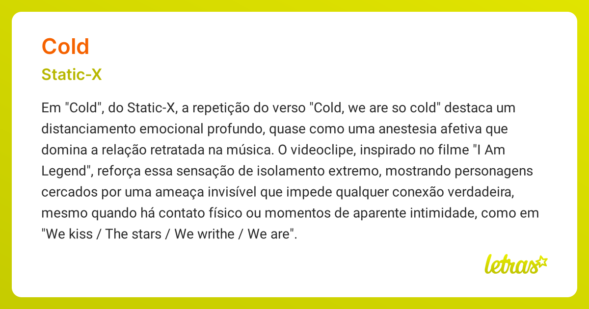 Significado da música COLD (Static-X) - LETRAS.MUS.BR