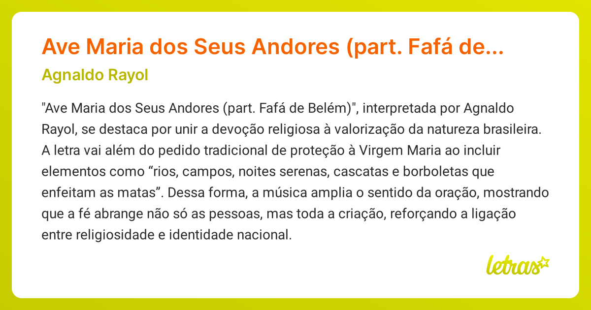 Significado da música Ave Maria dos Seus Andores (part. Fafá de Belém ...