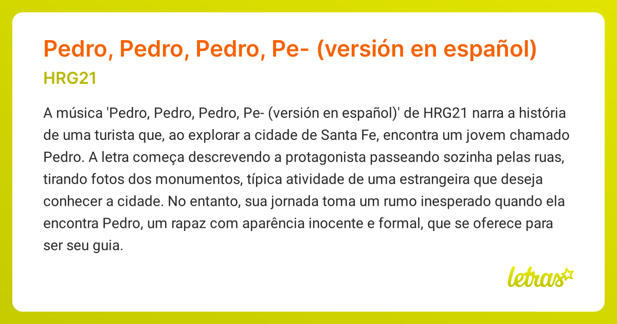 Significado da música Pedro, Pedro, Pedro, Pe- (versión en español ...