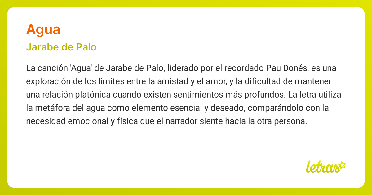 Significado de la canción AGUA (Jarabe de Palo) - LETRAS.COM
