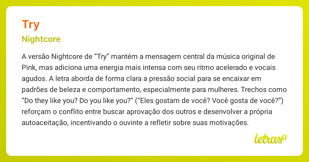 Significado da música TRY (Nightcore) - LETRAS.MUS.BR
