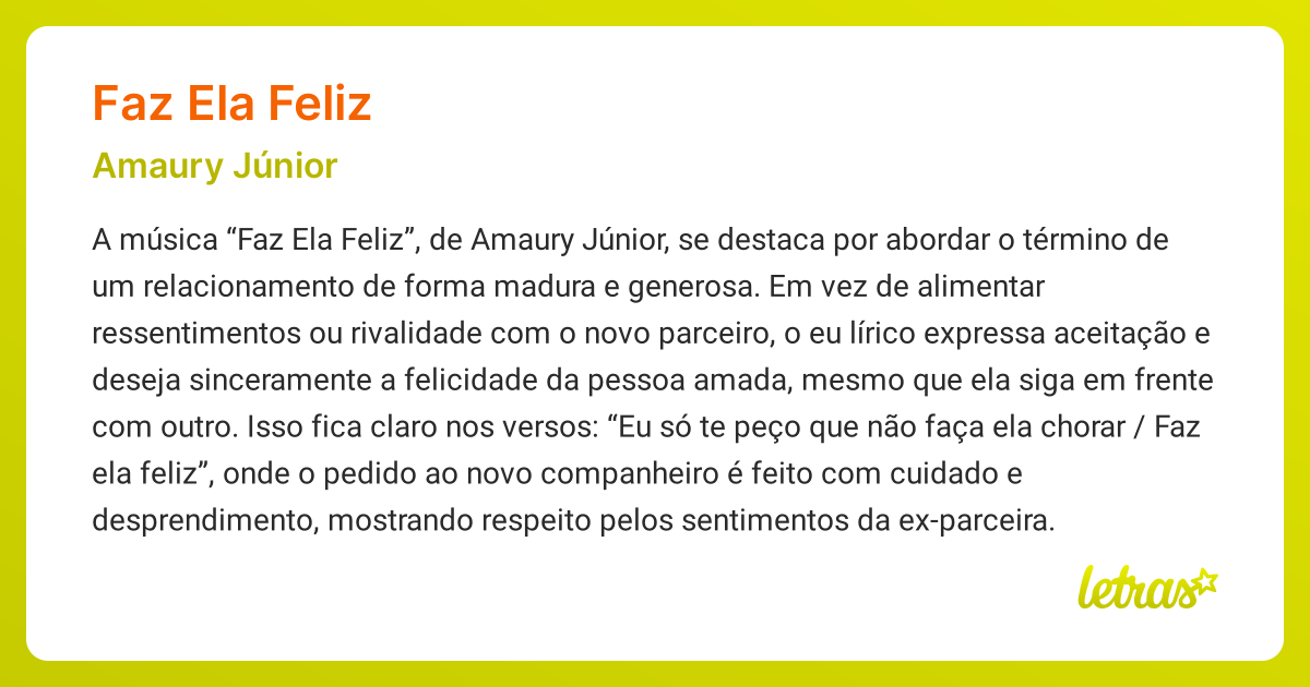 Significado da música FAZ ELA FELIZ (Amaury Júnior) - LETRAS.MUS.BR