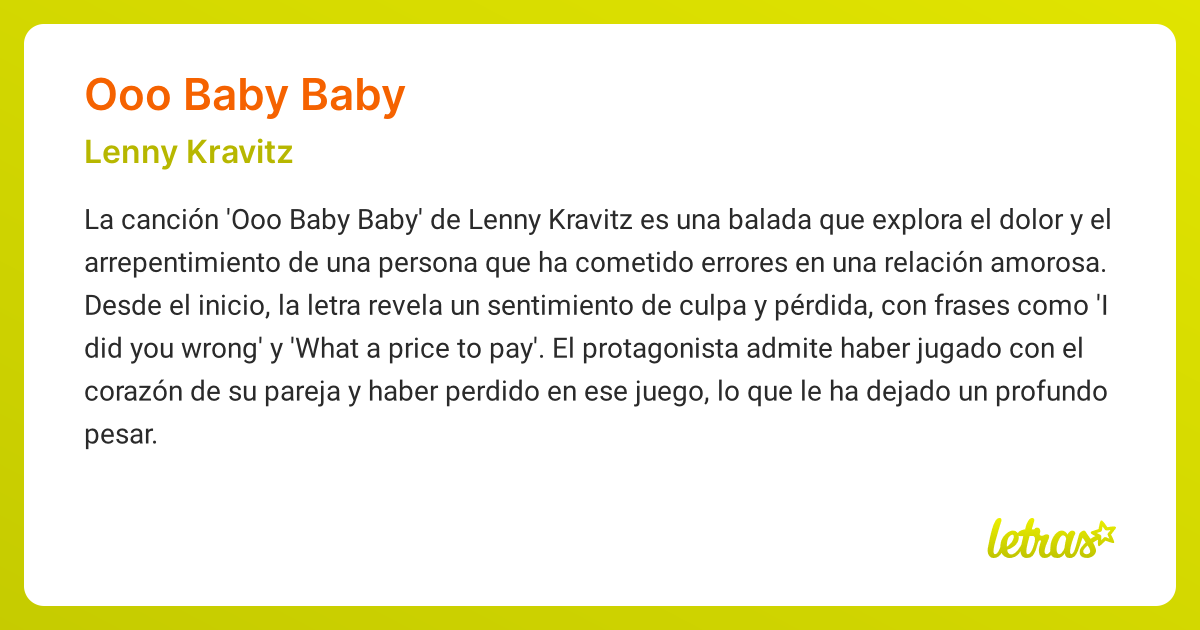 Significado de la canción OOO BABY BABY (Lenny Kravitz) - LETRAS.COM