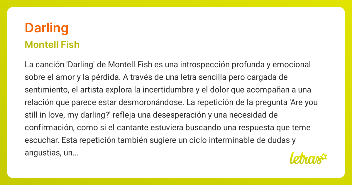 Significado de la canción DARLING (Montell Fish) - LETRAS.COM