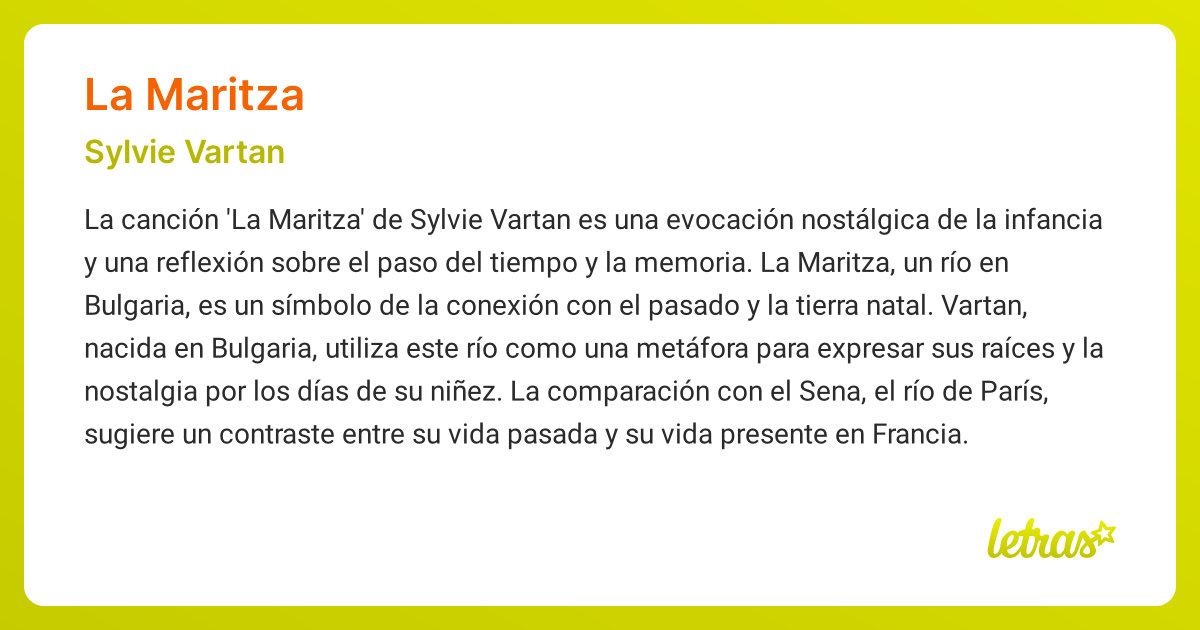 Significado de la canción LA MARITZA (Sylvie Vartan) - LETRAS.COM