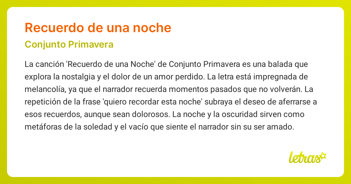 Significado de la canción RECUERDO DE UNA NOCHE (Conjunto Primavera ...