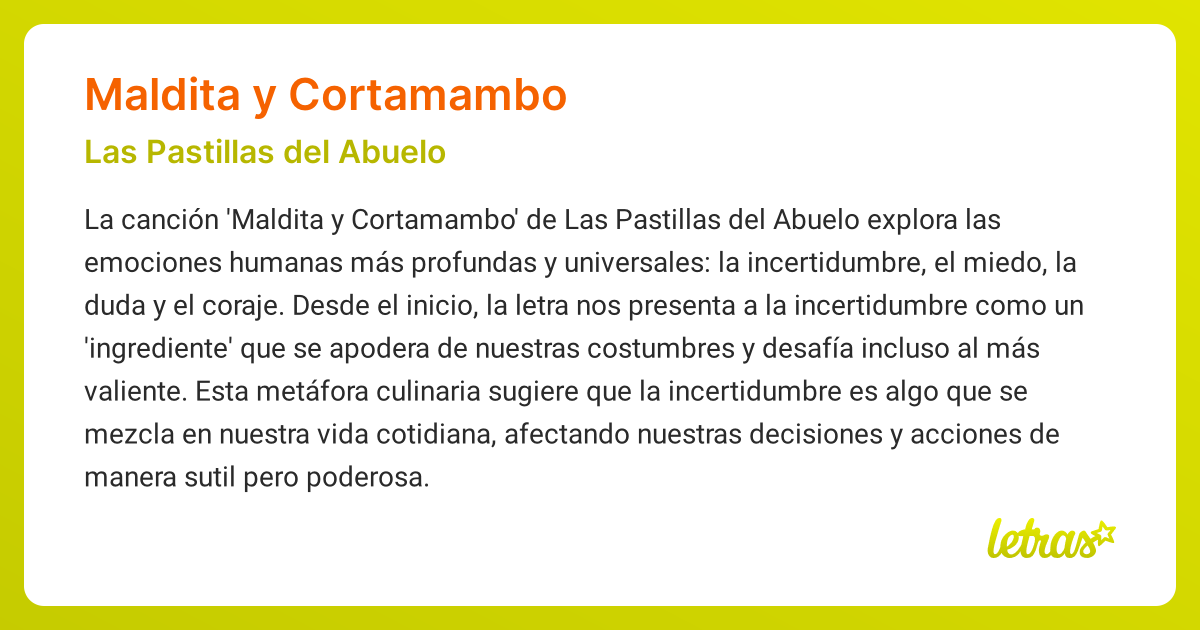 Significado de la canción MALDITA Y CORTAMAMBO (Las Pastillas del ...