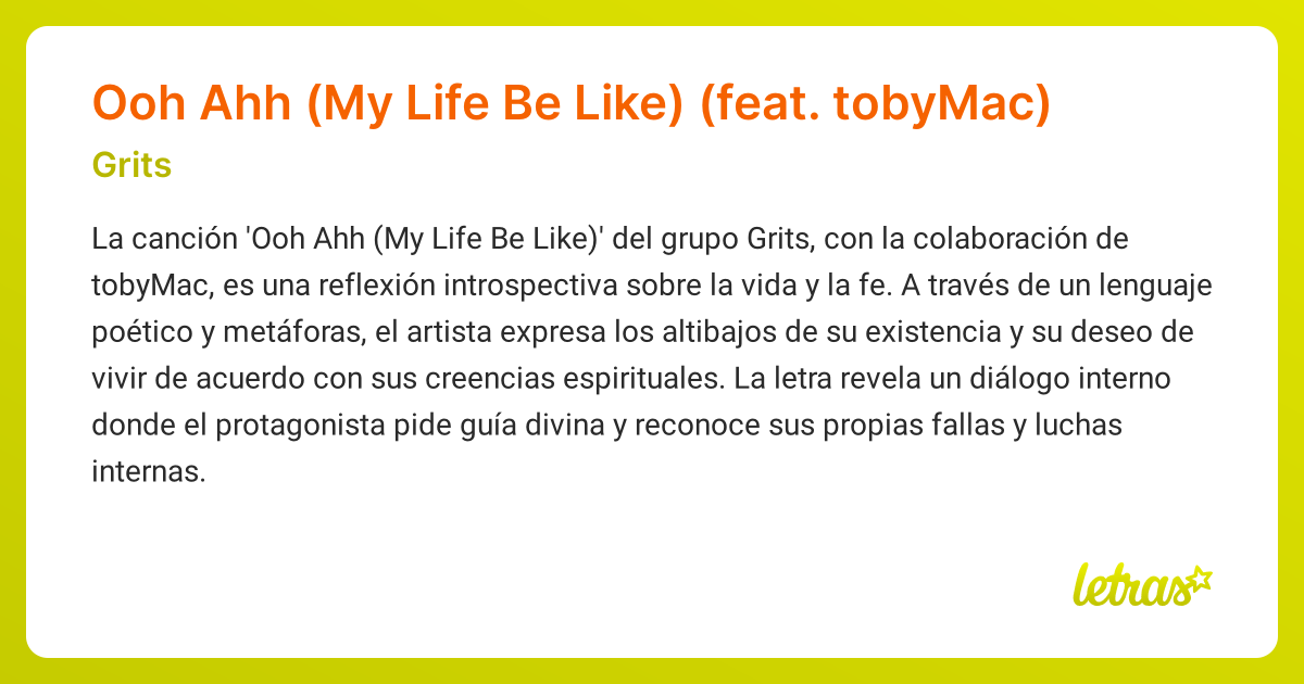 Significado de la canción Ooh Ahh (My Life Be Like) (feat. tobyMac ...