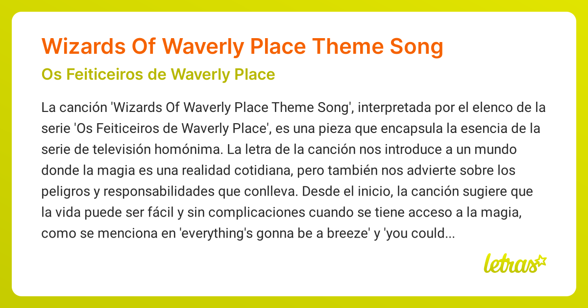 Significado de la canción Wizards Of Waverly Place Theme Song (Os ...