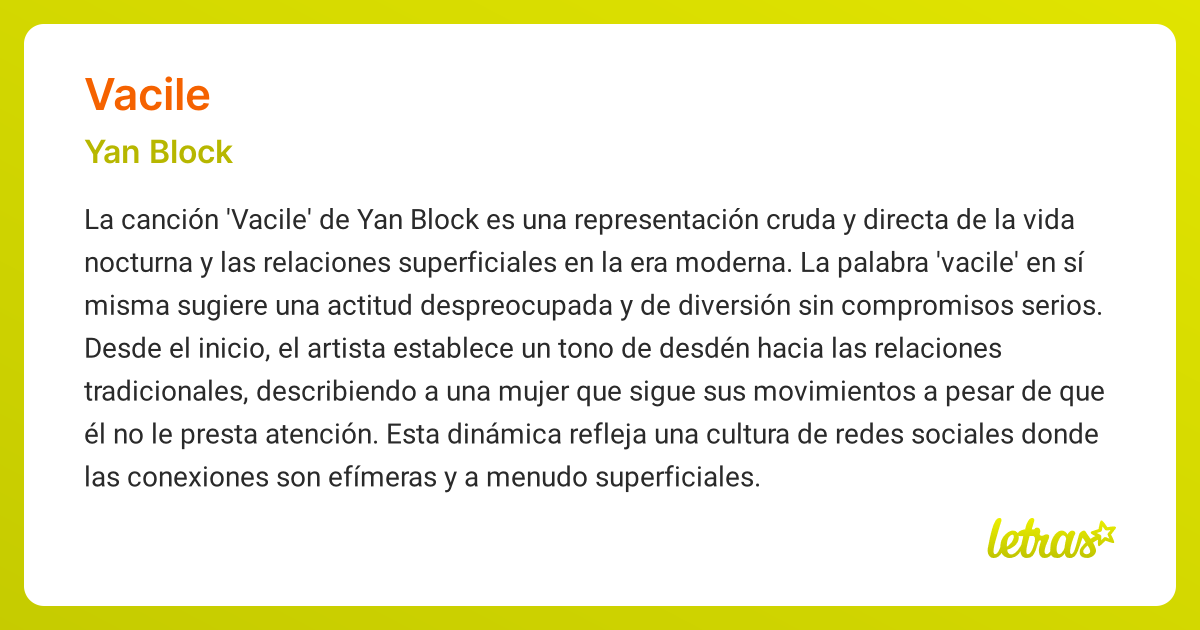 Significado de la canción VACILE (Yan Block) - LETRAS.COM
