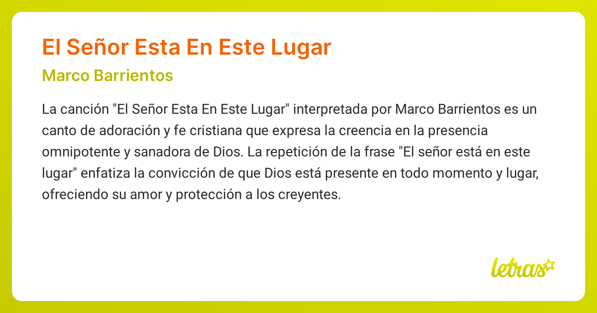 Significado de la canción EL SEÑOR ESTA EN ESTE LUGAR (Marco Barrientos ...