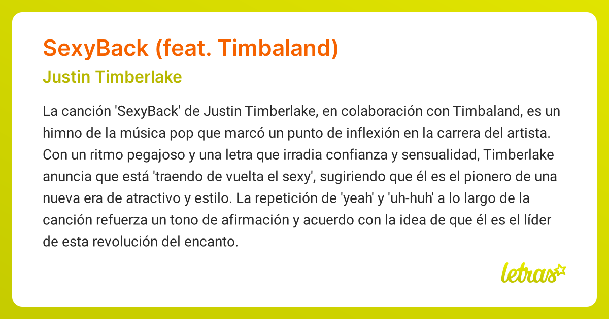 Significado De La Canción Sexyback Feat Timbaland Justin Timberlake 7084