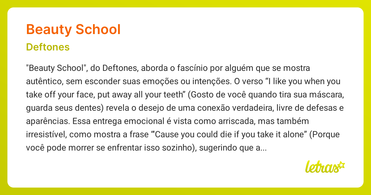 Significado da música BEAUTY SCHOOL (Deftones) - LETRAS.MUS.BR