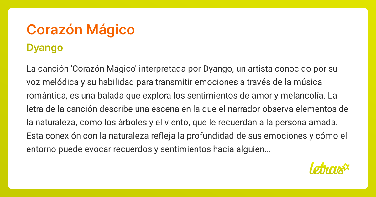 Significado de la canción CORAZÓN MÁGICO (Dyango) - LETRAS.COM