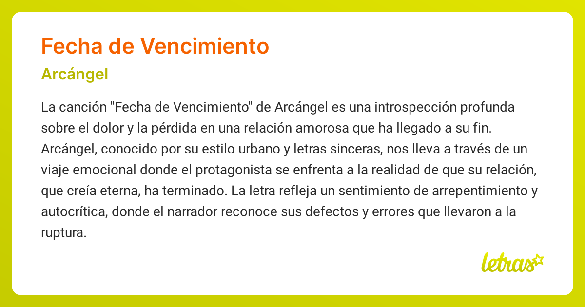 Significado de la canción FECHA DE VENCIMIENTO (Arcángel) - LETRAS.COM
