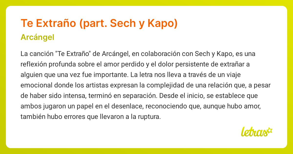 Significado de la canción Te Extraño (part. Sech y Kapo) (Arcángel ...
