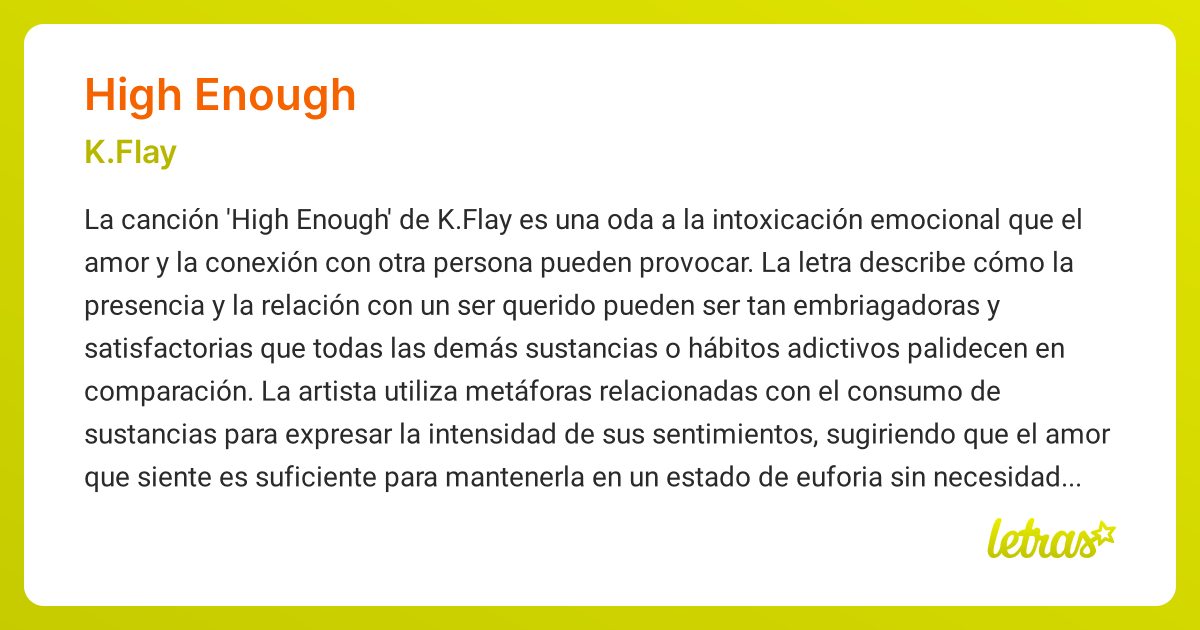 Significado de la canción HIGH ENOUGH (K.Flay) - LETRAS.COM
