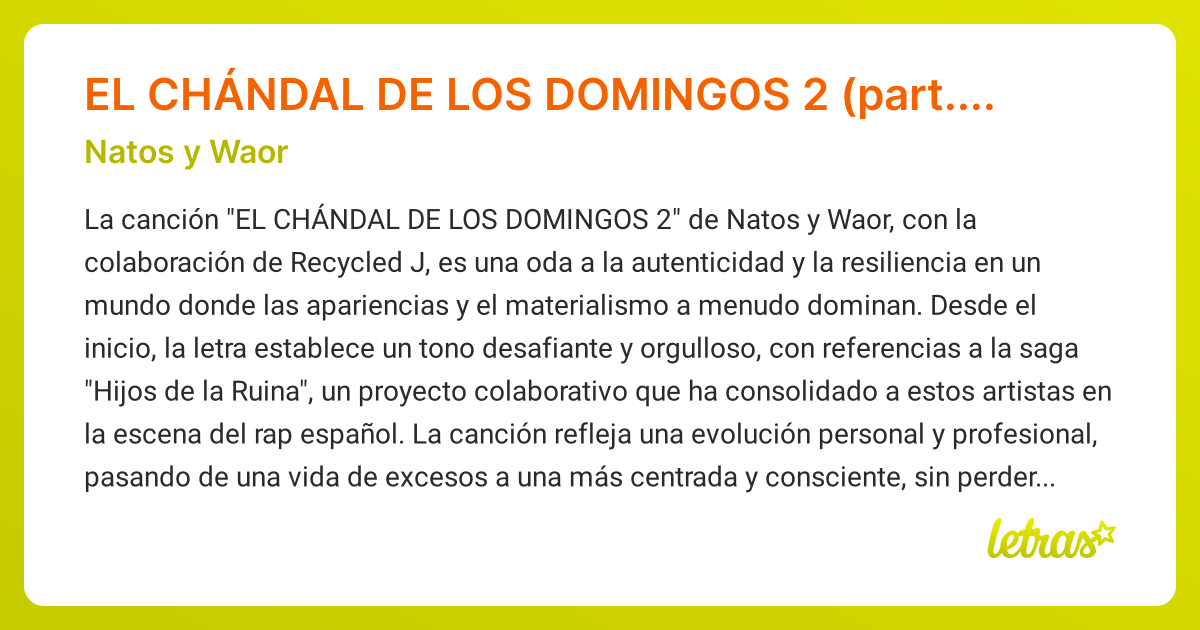 Significado de la canción EL CHÁNDAL DE LOS DOMINGOS 2 (part. Recycled ...