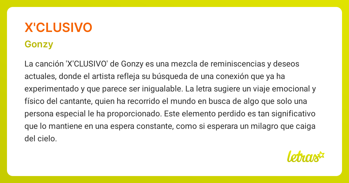Significado de la canción X'CLUSIVO (Gonzy) - LETRAS.COM