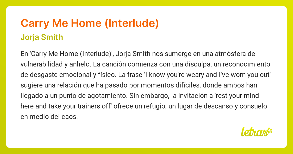 Significado de la canción CARRY ME HOME (INTERLUDE) (Jorja Smith ...