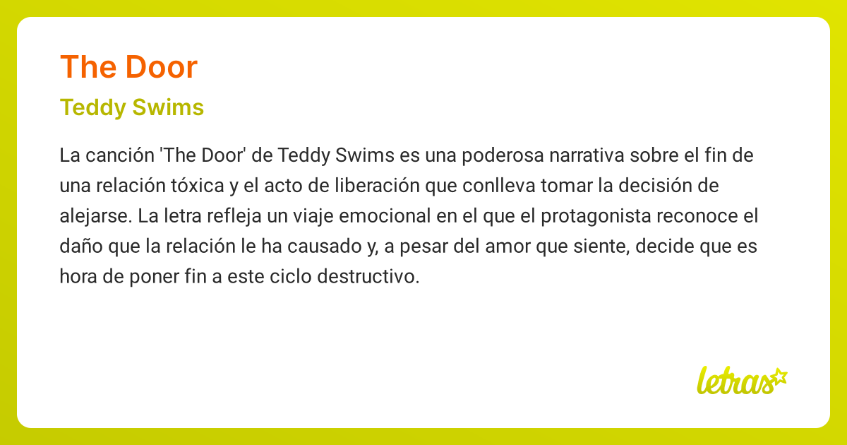 Significado de la canción THE DOOR (Teddy Swims) - LETRAS.COM