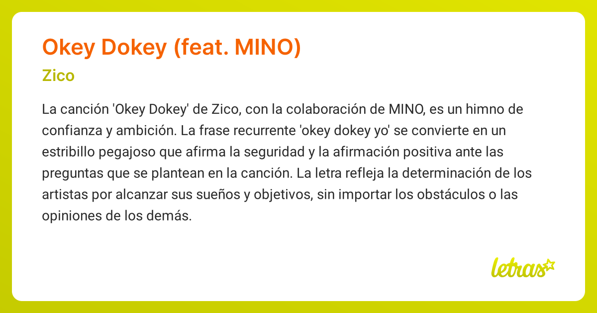 Significado de la canción OKEY DOKEY (FEAT. MINO) (Zico) - LETRAS.COM