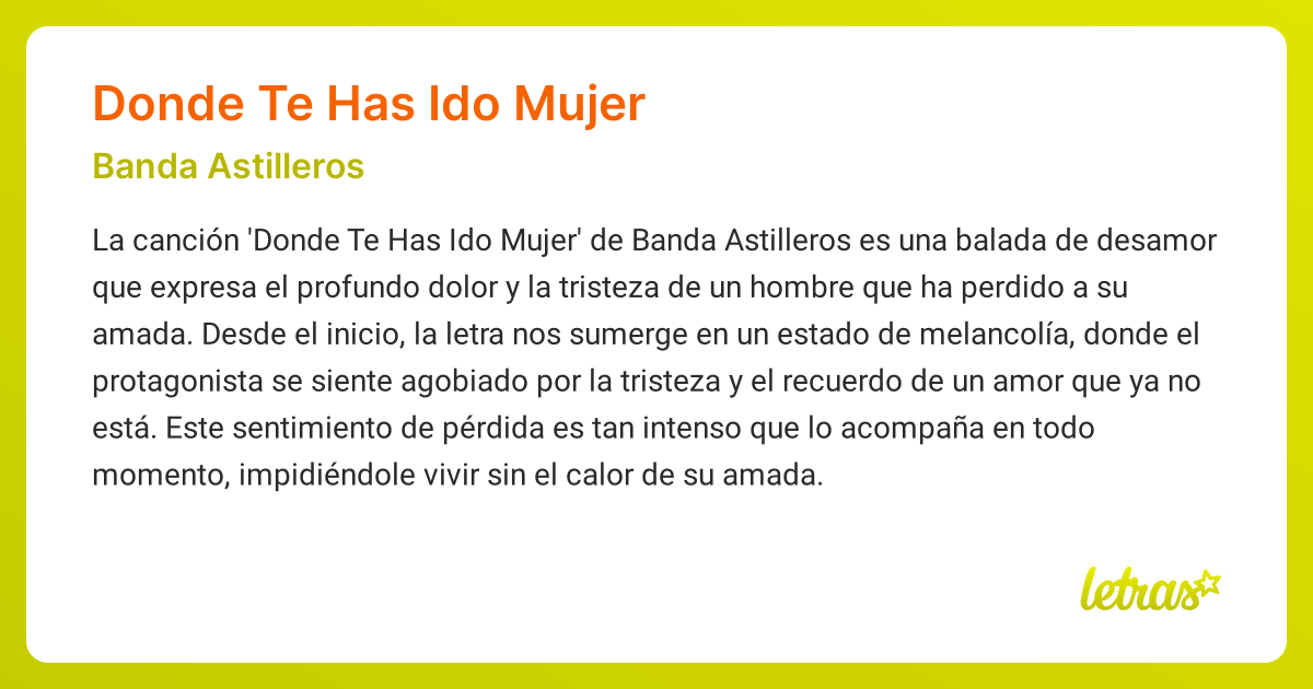 Significado de la canción DONDE TE HAS IDO MUJER (Banda Astilleros ...