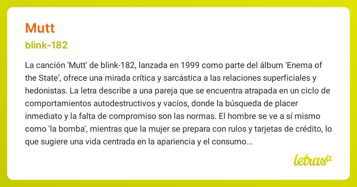 Significado de la canción MUTT (blink-182) - LETRAS.COM