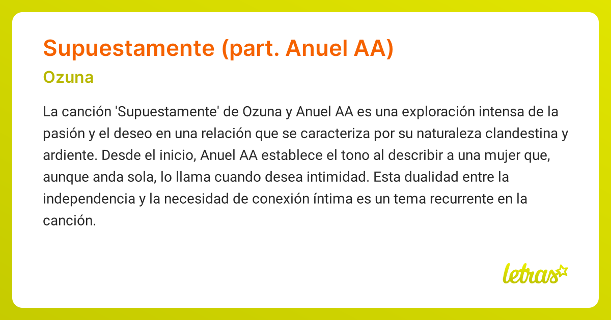 Significado de la canción SUPUESTAMENTE (PART. ANUEL AA) (Ozuna ...