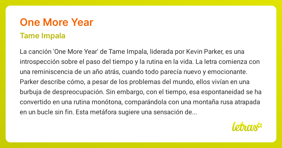Significado de la canción ONE MORE YEAR (Tame Impala) - LETRAS.COM