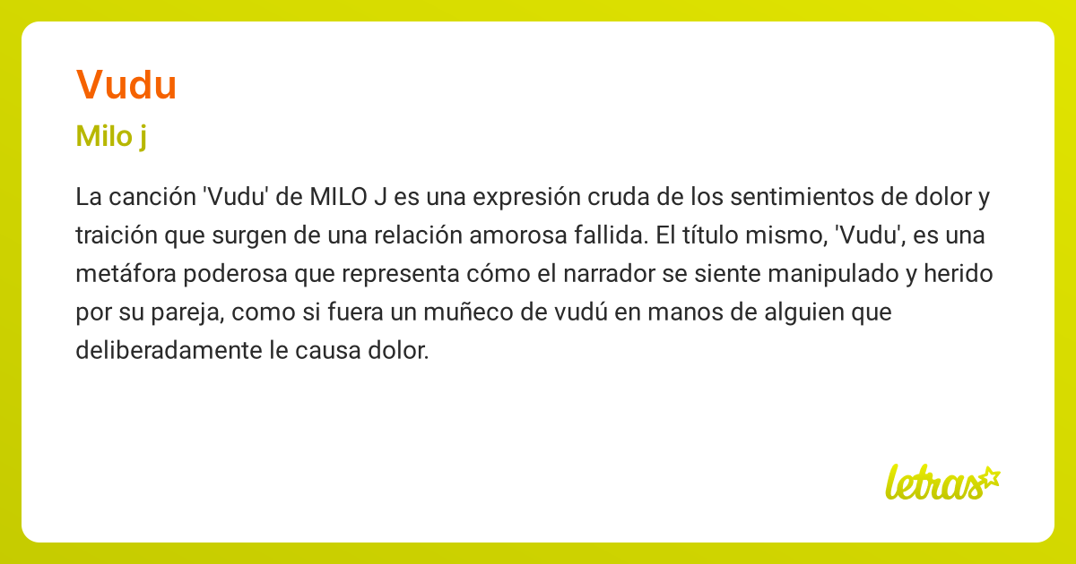 Significado de la canción VUDU (Milo j) - LETRAS.COM