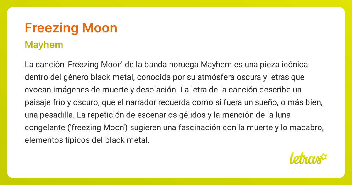 Significado de la canción FREEZING MOON (Mayhem) - LETRAS.COM