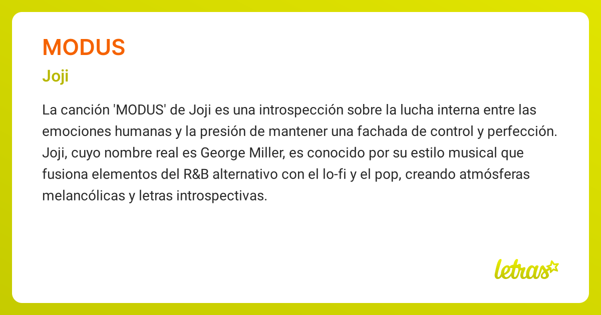 Significado de la canción MODUS (Joji) - LETRAS.COM